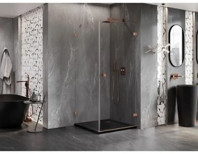 Mexen Lunar-B, pravostranný výklopný sprchový kout 70 x 70 cm, 8mm čiré sklo, profil měděná matná, 832-070-070-65-00-P