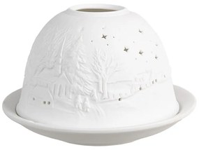 Bílý porcelánový svícen na čajovou svíčku zimní krajina Paollo - Ø 12 * 8 cm