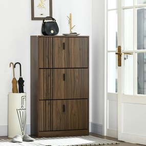 HOMCOM Skříň na boty se 3 dvířky, 18 párů, 3 oddělení, velká kapacita pro předsíň, chodbu, obývací pokoj, 63 x 24 x 117 cm, Tmavý ořech