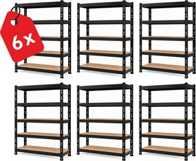Regál 216x120x50 cm profesionální 5-policový, nosnost 2000 kg - černý - 6ks