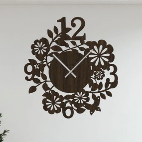 dřevo života Nástěnné hodiny FLOWERS Zvolte barvu dekoru: Wenge, Zvolte velikost hodin (cm): 40x40, Barva ručiček: Stříbrné