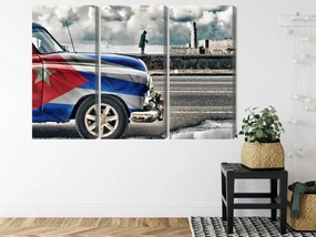 Vícedílný obraz Auto S Kubánskou Vlajkou V Ulicích Havany Nedostatek Nedostatek Přírodní plátno 60x40