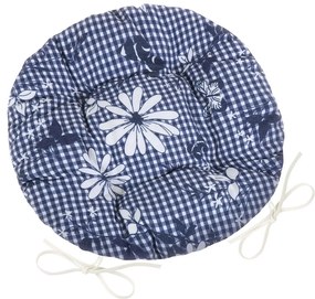 Bellatex Sedák DITA kulatý prošívaný Kostička s květem modrá, 40 cm