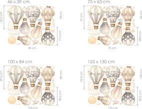 Létající balóny scandi akvarel samolepky na zeď arch 46 x 39 cm