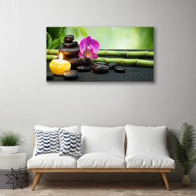 Obraz na plátně Bambus Květ Kameny Zen 125x50 cm