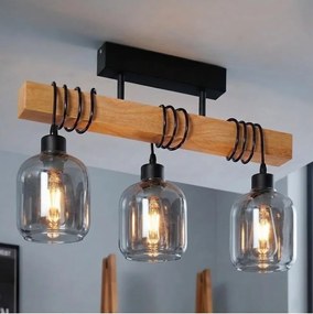 BRILAGI - Přisazený lustr WOOD GLASS 3xE27/60W/230V borovice/černá/kouř šedá