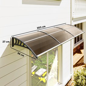 Outsunny Hnědý slunečník 303x96x27 cm pro dveře a okna, chránící proti slunci a dešti, s podpěrami z polykarbonátu a PP