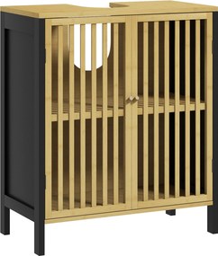 HOMCOM Podložková skříňka pod umyvadlo, koupelnová skříňka se zásuvkami 60 x 30 x 70 cm v černé a přírodní bambusové barvě | Aosom