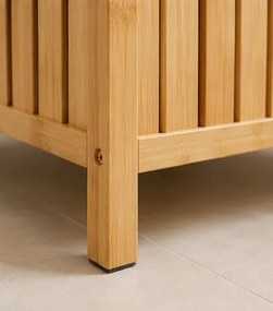 koš na prádlo, objem 52 l, s polstrovaným víkem, bambus/látka, 52x39x39 cm, přírodní/krémová, Dekorino KP20260026