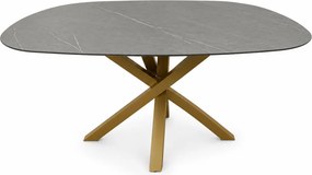 Jídelní stůl ROYAL GRIGIO – 230 × 130 cm, keramická deska 24 mm Shark Nose, zlatá podnož VALETTA M