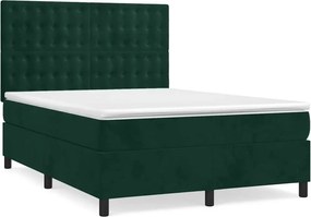 Box spring postel s matrací tmavě zelená 140x190 cm samet 3143262