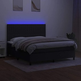 Box spring postel s matrací a LED černá 180x200 cm textil 3135055