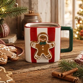 Pruhovaný keramický hrneček s perníčkem Gingerbread - 13*9*9 cm / 300 ml