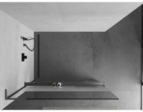 Mexen Kioto+ L, sprchová zástěna Walk-In s poličkou a věšákem 100 x 200 cm, 8mm čiré sklo-námraza, grafitový profil, 800-100-123-95-35