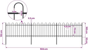 Zahradní plot s obloukem nahoře ocelový 504 x 100 cm černý 277658