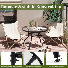 Costway Ø 70 cm Zahradní stůl s otvorem na deštník a skleněnou deskou Venkovní