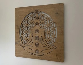 Li-Go "Čakry" světelný obraz s baterií 80x80cm varianta: ovládání na obraze bez dálkového ovladače, provedení: dub