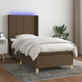 Box spring postel s matrací a LED tmavě hnědá 100x200 cm textil 3138856