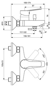 Ideal Standard Entela - Vanová baterie nástěnná, Chrom, BC236AA