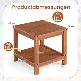 Costway 2-patrový odkládací stolek z masivu s úložným prostorem malý natural
