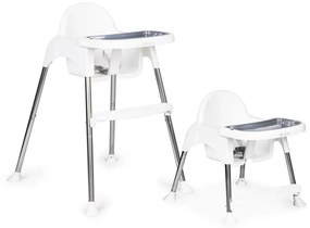 Židle na krmení 2v1 bílá s šedým tácem