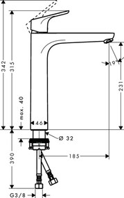 Hansgrohe Focus, vysoká umyvadlová baterie 230 bez odtokové soupravy, chromová, 31532000