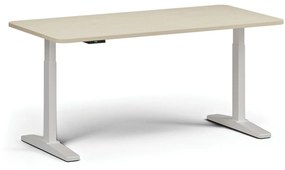 Výškově nastavitelný stůl, elektrický, 675-1325 mm, zaoblené rohy, deska 1600x800 mm, bílá podnož, ořech
