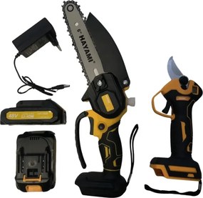 HAYAMI Aku zahradnické nůžky a pilka Hayami HA-1004 + 2x baterie 21 V + praktický kufr + příslušenství