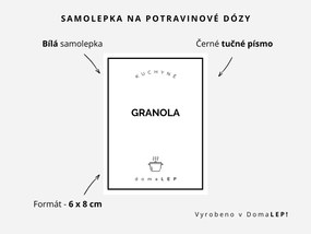 GRANOLA - omyvatelná samolepka na dózu, výběr rozměrů Ø 5 cm / 5 x 5 cm / 6 x 8 cm | DomaLEP tvar: OBDÉLNÍK, barva: BÍLÁ - ČERNÉ písmo, velikost: š. 6 cm x v. 8 cm - tučné písmo