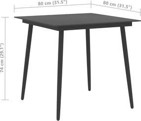vidaXL Zahradní jídelní stůl černý 80 x 80 x 74 cm ocel a sklo [313114]