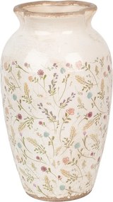 Béžová keramická váza s kvítky Floral Cartoon L - Ø 21*37 cm