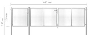 vidaXL Marketos Zahradní brána ocelová 400 x 100 cm stříbrná