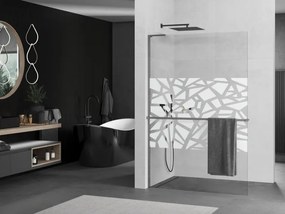 Mexen Kioto+ L, sprchová zástěna Walk-In s poličkou a věšákem 80 x 200 cm, 8mm čiré sklo bílý vzor, ​​grafitový profil, 800-080-123-66-85