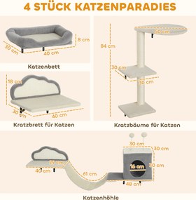 Sada škrabadel na stěnu, sisalové škrabací plochy, 4 díly, pro 1-3 kočky, béžová barva