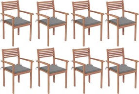 vidaXL Stohovatelné zahradní židle s poduškami 8 ks masivní teak [3072601] Barva: Šedá