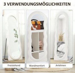 HOMCOM Zrcadlo na celou postavu 160 x 60 cm Obloukové stojací zrcadlo s vlnitým designem, nerozbitné sklo, bílá