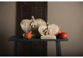 Hnědá dřevěná dekorace Dýně na podstavci – 29x6x22 cm