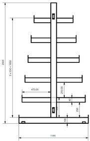 Konzolový regál, oboustranný, stromečkový, 2000 x 2700 x 1144 mm, 6 pater