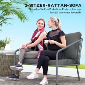 Zahradní pohovka s polštáři 2místná ratanová pohovka lounge sofa venkovní balkónová pohovka 112 x 72 x 76 cm šedá