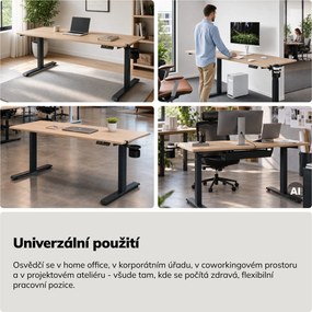Elektrický stůl s regulací výšky ergonomický antracitový/dub sonoma,1600x800 mm: ARIA