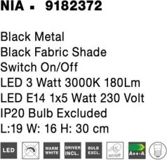 Nástěnné svítidlo NOVA LUCE NIA E27 + LED na čtení 3000K 9182372 bez žárovky