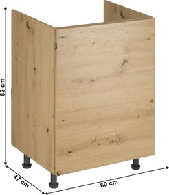 Dřezová skříňka, dub artisan, univerzální, LANGEN D60Z