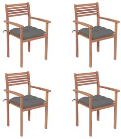 Zahradní židle 4 ks šedé podušky masivní teak,  3062305