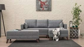Hanah Home Třímístná pohovka BELLA šedá pravá 205 cm s taburetem 825BLC1504