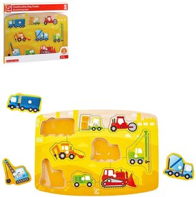 HAPE DŘEVO Puzzle na desce Stavaři auta 9 dílků s úchyty skládačka e1407