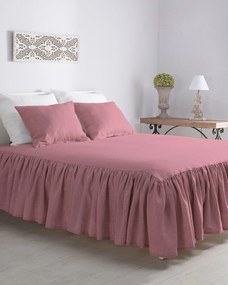 Přehoz Linen Frilly 160 x 210 cm růžový