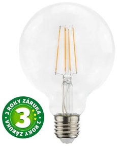 Prémiová retro LED žárovka E27 7W 806lm G95 teplá, filament, ekv. 60W, 3 roky