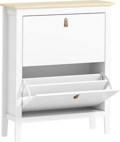HOMCOM Úzký botník do předsíně s 2 skládacími zásuvkami, nastavitelnými policemi a PU úchopy pro 14 párů bot 80x24x95,5 cm Bílý