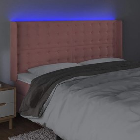 Čelo postele s LED růžové 163 x 16 x 118/128 cm samet 3124541