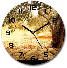 Wallmuralia Skleněné hodiny na stěnu Olivové dřebo fi 30 cm